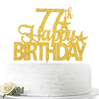 Gold Glitter Happy 77th Birthday Cake Topper Hello 77 Cheers to 77 ...