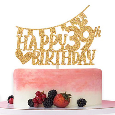 Gold Glitter Happy 39th Birthday Cake Topper,Hello 39,Cheer to 39 Years ...