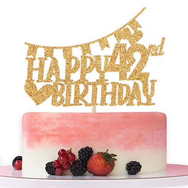 Gold Glitter Happy 42nd Birthday Cake Topper,Hello 42,Cheer to 42 Years ...