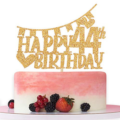 Gold Glitter Happy 44th Birthday Cake Topper,Hello 44,Cheer to 44 Years ...
