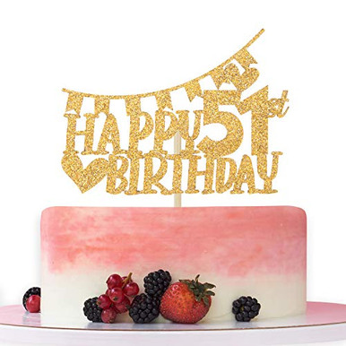 Gold Glitter Happy 51st Birthday Cake Topper,Hello 51,Cheer to 51 Years ...