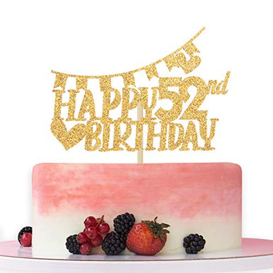 Gold Glitter Happy 52nd Birthday Cake Topper,Hello 52,Cheer to 52 Years ...