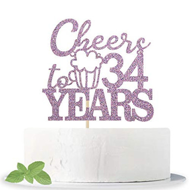 Purple Glitter Cheers to 34 Years Cake Topper for 34th Anniversary 34th ...