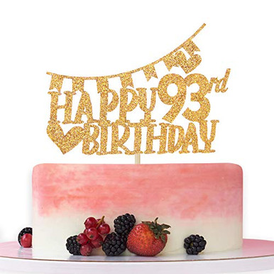 Gold Glitter Happy 93rd Birthday Cake Topper,Hello 93,Cheer to 93 Years ...