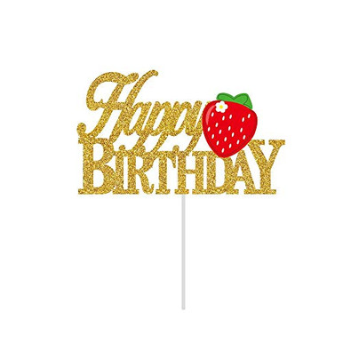 NN BH Strawberry double sided Happy Birthday Cake Topper Happy Birthday ...