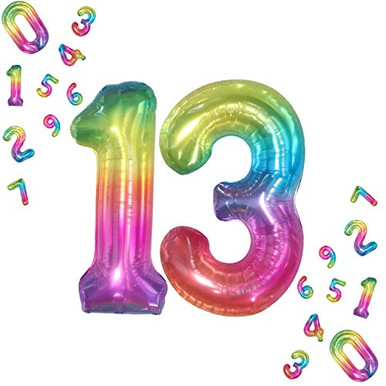 Jelly 13 Balloon Numbers Rainbow Large 40 Inch Digital Mylar Foil ...