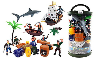 Bucket of Pirate Action Figures Playset with Boat, Treasure Chest ...