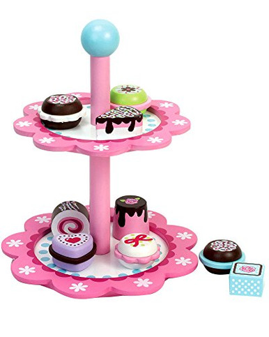 Childrens Wooden Play & Pretend Food Set, Dessert Stand with Delicious ...