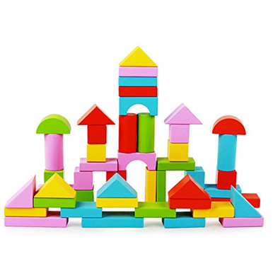 funwill Wooden Building Block Set - 50 Pieces in 5 Colors and 6 Shapes ...