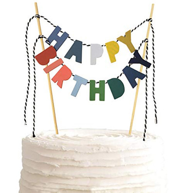 TECCA Happy Birthday Cake Topper Banner with Ombre Color Double Sided ...