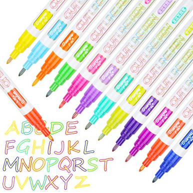 Self outline Golden Metallic Markers 12 Color Outline Marker Double ...