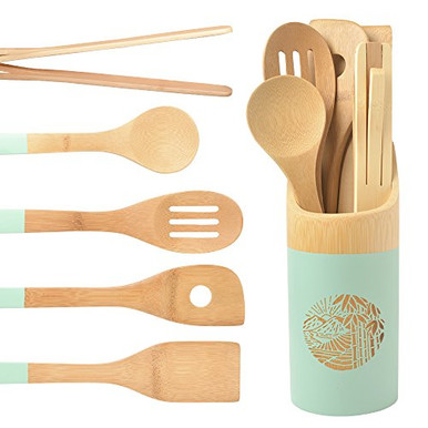 Organic 6 Piece Bamboo Cooking & Serving Utensils Set | Kitchen ...