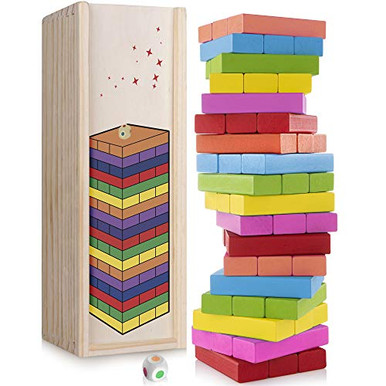 Wooden Stacking Toy Tower for Kids or Toddlers - Colored Blocked Made ...