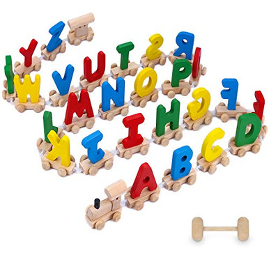 XREXS 28pcs Letter Train Wooden Alphabet Railway , Letter Alphabet ...