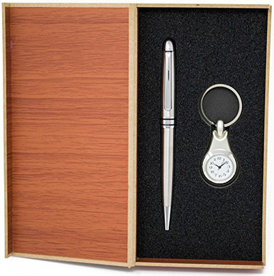 2 Piece Boxed Gift Set of Ballpoint Pen and Keyring Watch in Stainless ...