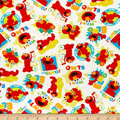 EXCLUSIVE KNIT Sesame Street Digital Tossed Elmo White Fabric by the ...