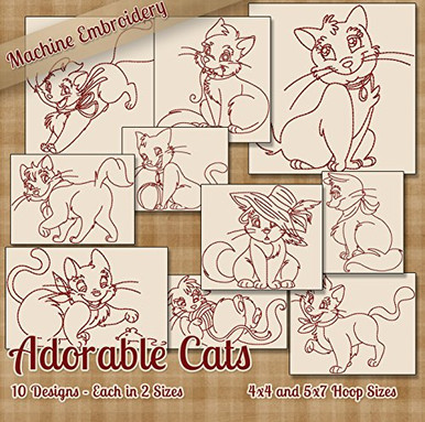 Adorable Cats Redwork Embroidery Machine Designs on CD 10 Cute Outline ...