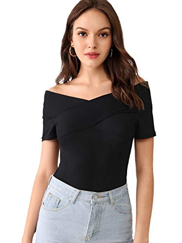 Milumia Women s Elegant Off Shoulder Short Sleeve Cross Wrap Bardot ...