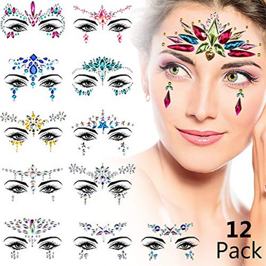 12 Sets Mermaid Face Gems Glitter Rhinestone Rave Festival Face Jewels ...