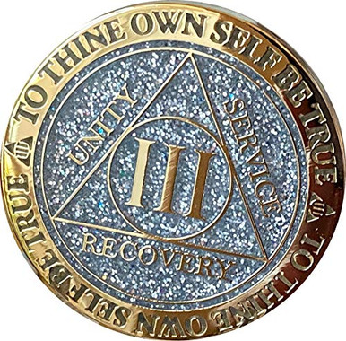 3 Year AA Medallion Reflex Silver Glitter Gold Plated Color Chip III ...