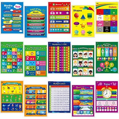 15 Laminated Educational Posters Alphabet Shapes Colors Numbers 1 100 ...
