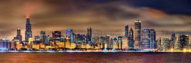 Chicago Skyline PHOTO PRINT UNFRAMED NIGHT Color BORDER or NO BORDER ...