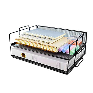 Desk Organizer Stacking Letter Tray 2 Tier Stackable Paper Trays Black ...