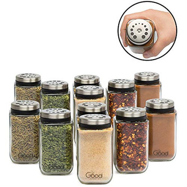 Adjustable Glass Spice Jars Set of 12 Premium Seasoning Shaker Rub ...