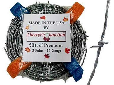 50 Feet 2 Pt Real Barbed Wire 15 Gauge 2 Point for Crafts and Yard Made ...