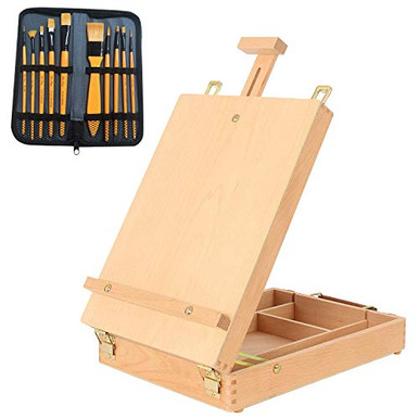 SUNYPLAY Tabletop Easel with 10 Brushes Portable Artist Desktop Easel ...