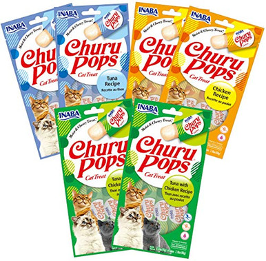 INABA Churu Pops Moist and Chewy Cat Treat 3 Flavor Variety Pack 24 ...