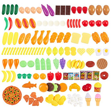 Blue Panda 150-Piece Play Food Set - Large Variety of Fake Plastic Toy ...