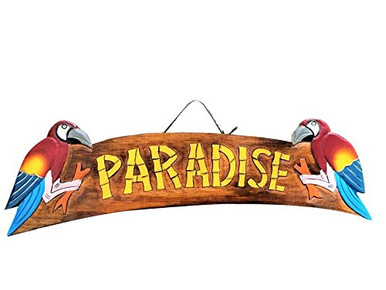 22" x 5" HANDCARVED & PAINTED WOOD "PARADISE" WITH PARROTS TROPICAL ...