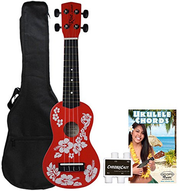 Rise by Sawtooth 4 String Beginner s Ukulele Pack Hibiscus Red ST RISE ...