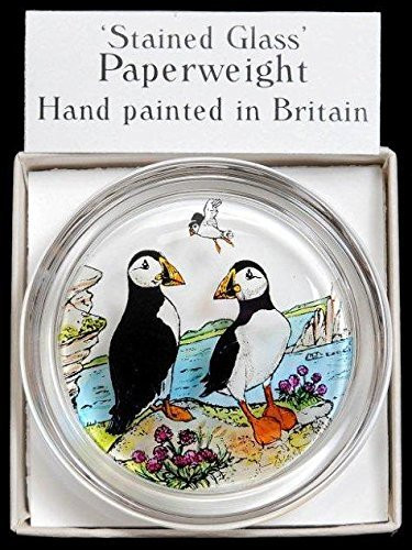 Decorative Hand Painted Stained Glass Paperweight in a Puffins Design ...