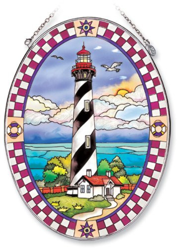 Amia Oval Suncatcher with St Augustine Lighthouse Design Hand Painted ...