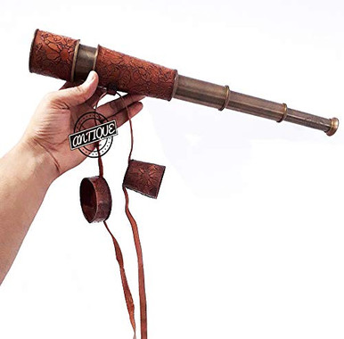 Vintage Brass Telescope Spyglass Marine Binocular Scope Leather Strap ...