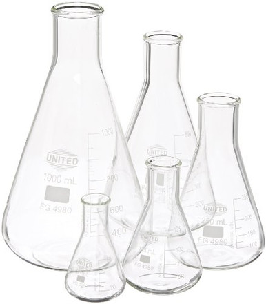 United Scientific FGSET5 Borosilicate Glass Erlenmeyer Flasks Set Set ...