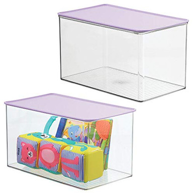 mDesign Stackable Closet Plastic Storage Box with Lid Container for ...