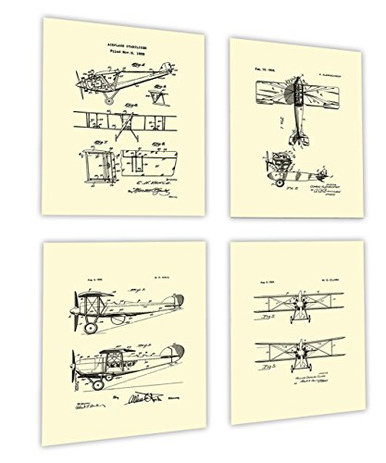 Vintage Biplane Wall Art Set of 4 Unframed Prints Biplane Room Decor ...