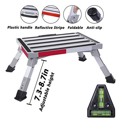 Homeon Wheels Safety RV Steps Adjustable Height Folding Platform Step ...