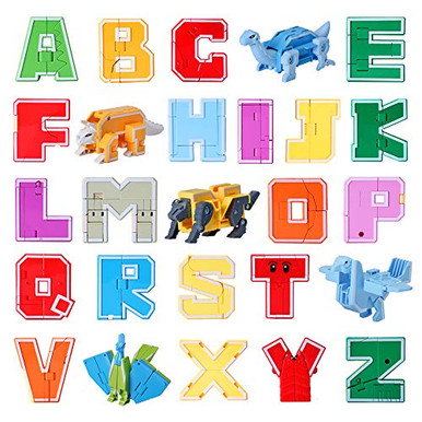 WELINK 26 PCS Alphabet Transformer Toy Plastic Letter Blocks Dinosaur ...