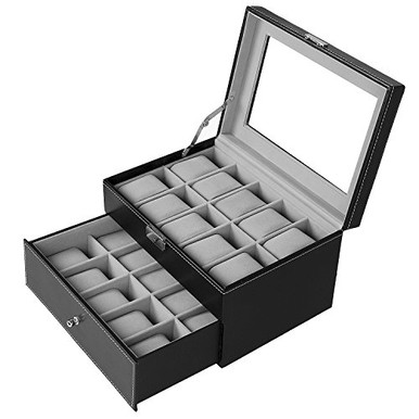 Watch Box for Men 20 Watch Display Case Organizer with PU Leather Watch ...