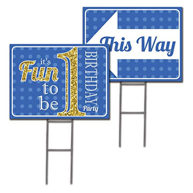 It's Fun To Be 1 First Birthday Party Lawn Sign set Blue and Digitally ...