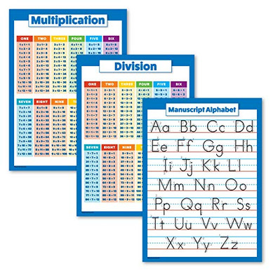 3 Pack - Multiplication Tables Poster Division Manuscript ABC Alphabet ...