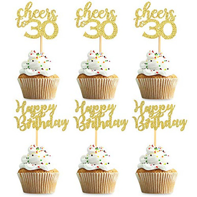 Unimall Pack of 24 Gold Glitter Happy Birthday Cupcake Topper Cheers to ...