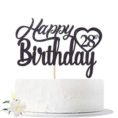 Black Glitter Happy 28th Birthday Cake Topper Hello 28 Cheers to 28 ...