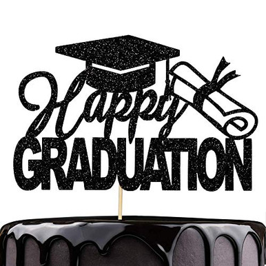 Artczlay happy graduation cake topper black glitter graduation party ...