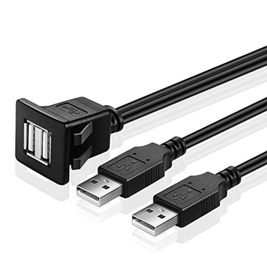 TNP Dual USB Flush Mount Cable w-Buckle Square- Dashboard Panel Dash ...