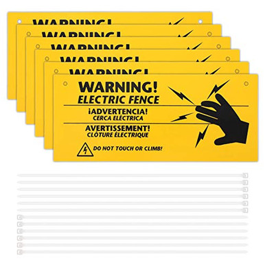 6 Pieces Electric Fence Warning Signs with 12 Pieces Zip Ties 10 x 4 ...